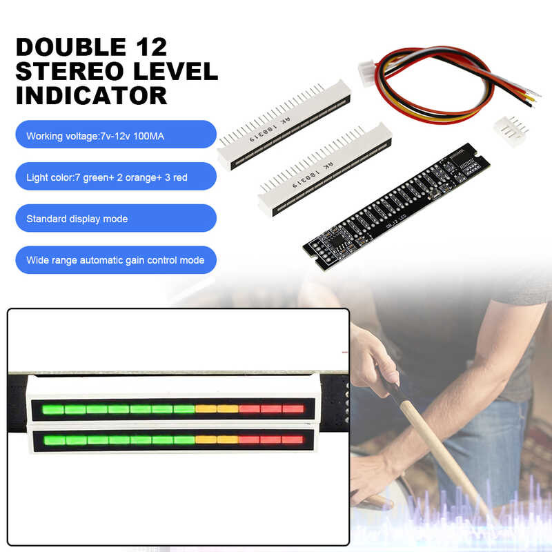 Mini Dual 12 Bit Indicator VU Audio Level Meter Stereo Amplifier ...