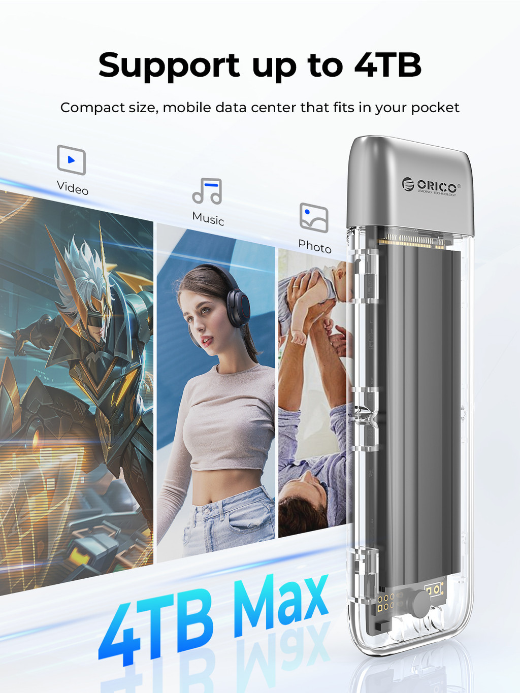 ORICO M.2 MVMe/SATA SSD Enclosure NVMe case Zinc Alloy Tool Free 10Gbps ...