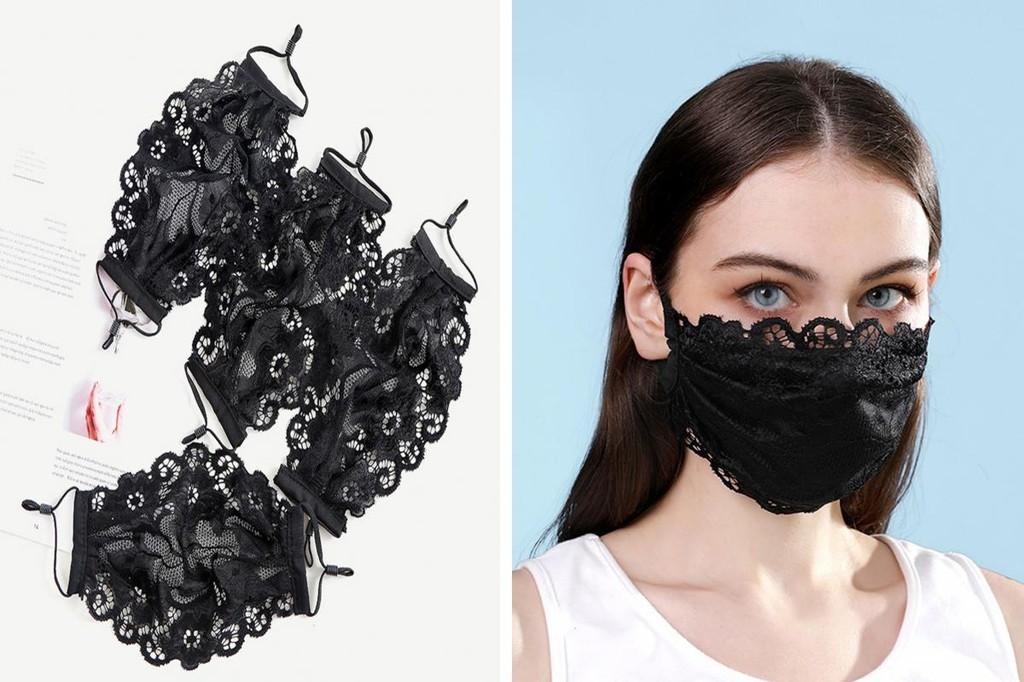 RGA Adjustable Face Guard Women Face Guard Stylish Black Lace Face Mask ...