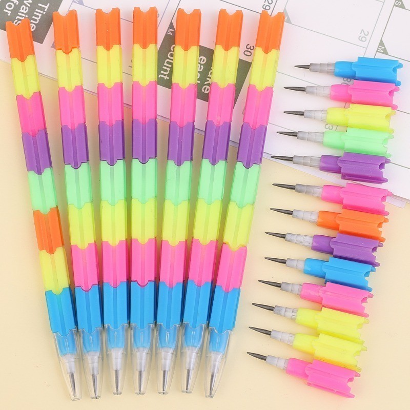 12Pcs/Set Creative Changeable Building Block Pencils - Rainbow Color ...