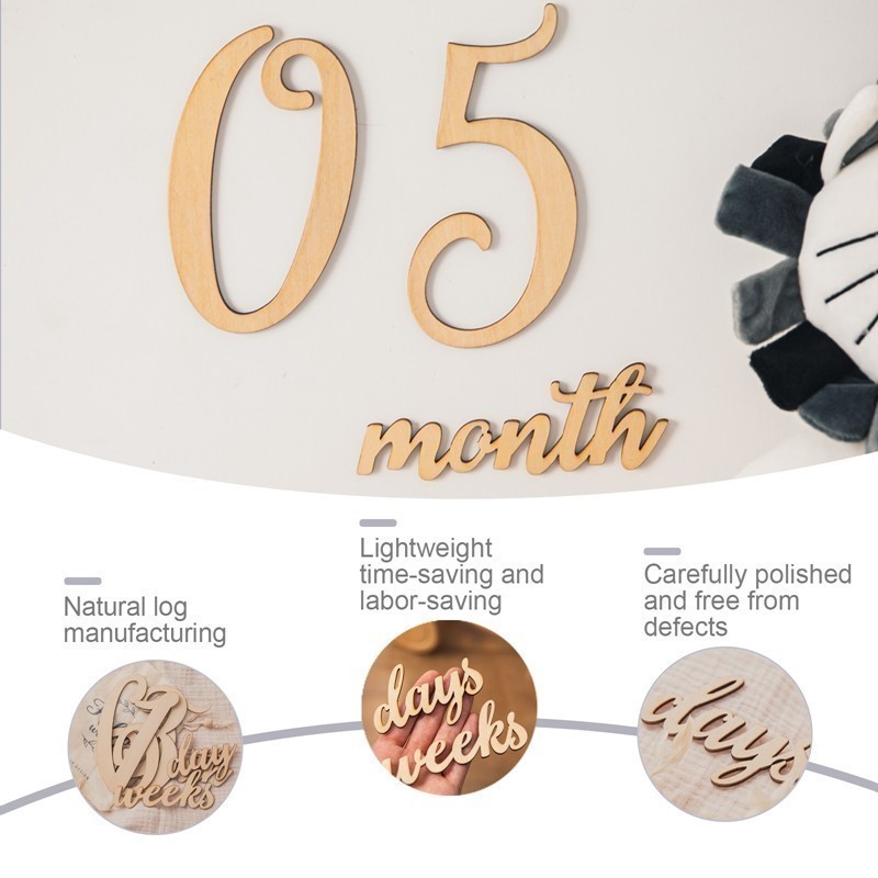 Wooden Baby Monthly Milestone Card for Newborn Photography Engraved Age ...