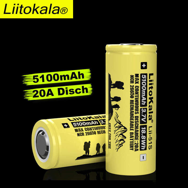 26650 Liitokala Lii-51S Power 20A Rechargeable Lithium Battery 3.7V 5100Ma Flashlight Equipment ...