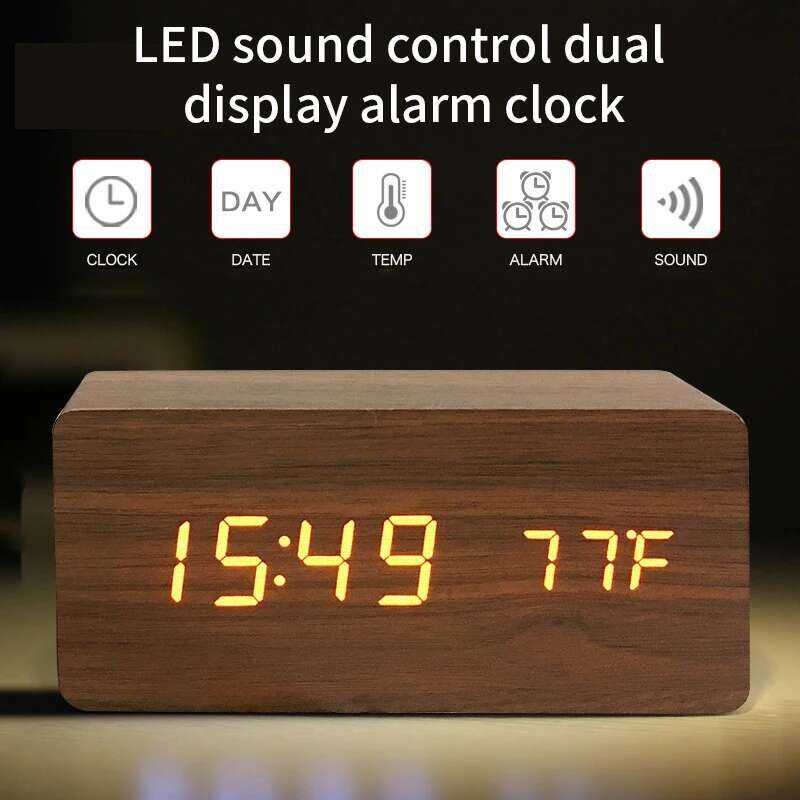 Xj Clock LED Digital Wooden Usb/Aa Powered Table Watch With Temperature ...