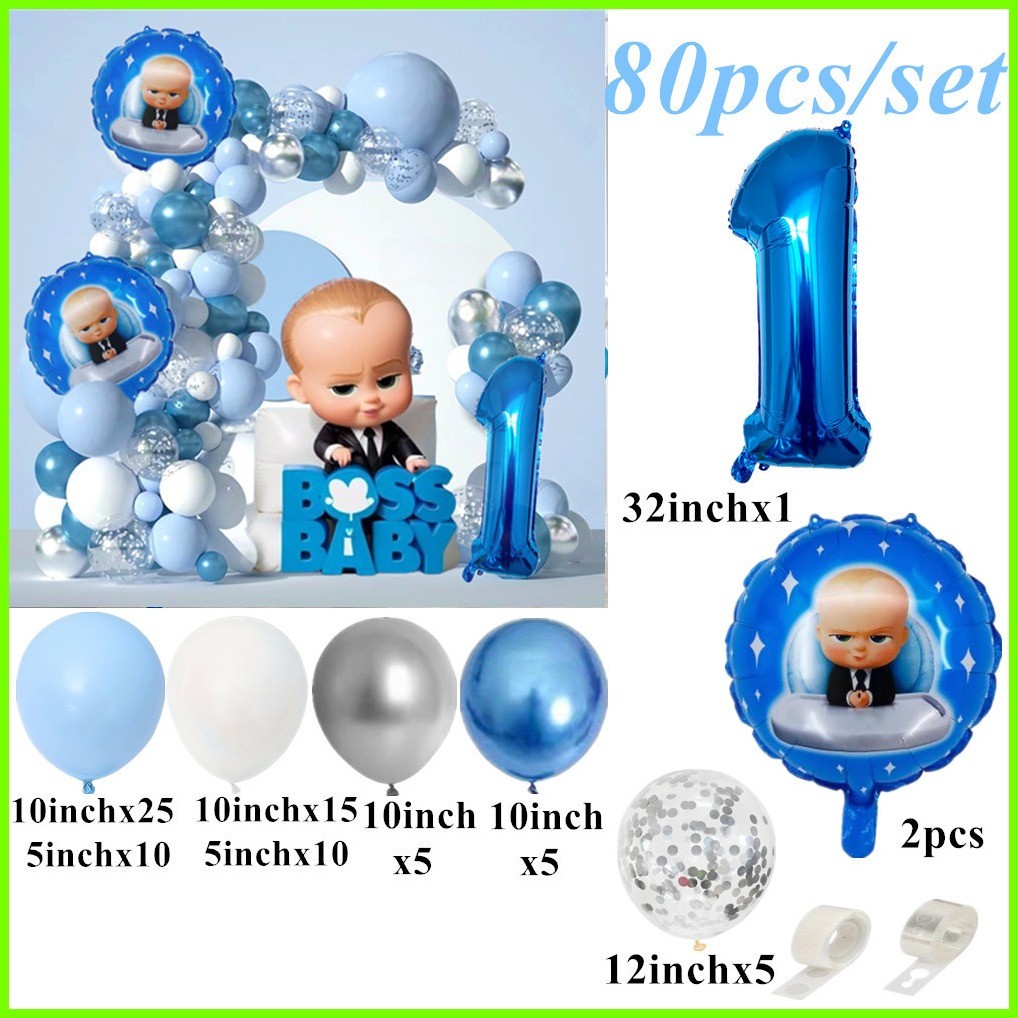 1 set Baby Boss Theme Balloon Blue Silver White Latex Balloons arch kit ...
