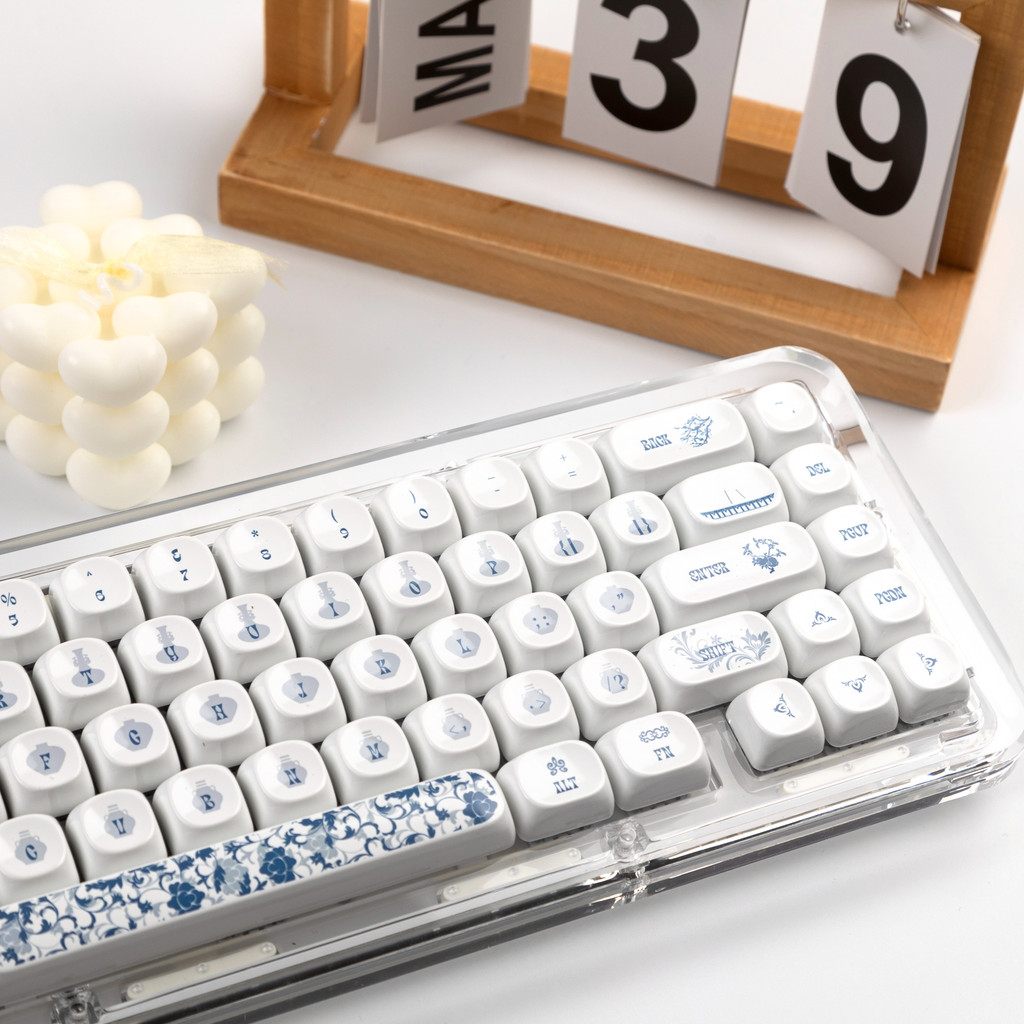 Blue and White Porcelain Keycaps Smooth Glazed Imitating Ceramics PBT ...