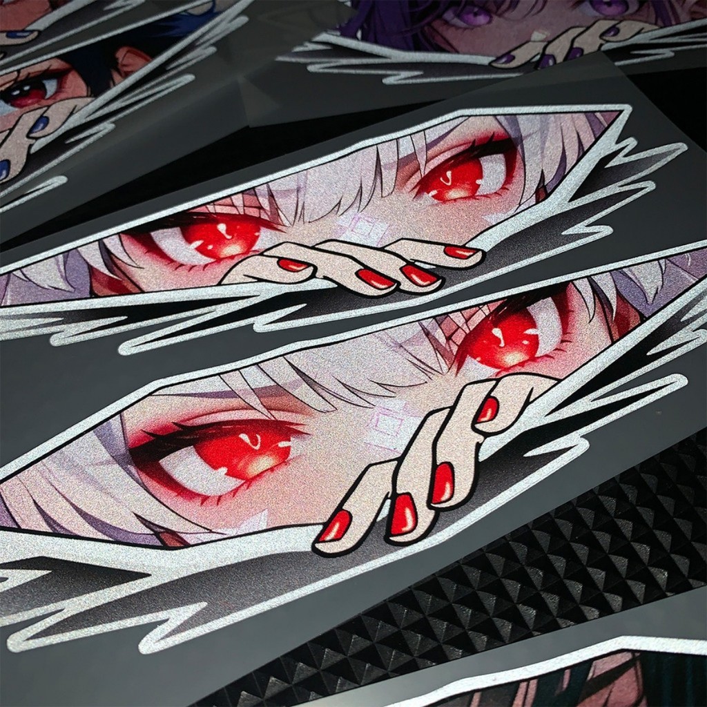 2 Pcs JDM Sticker Anime Girl Eyes Girl Face Reflective Waterproof Car ...