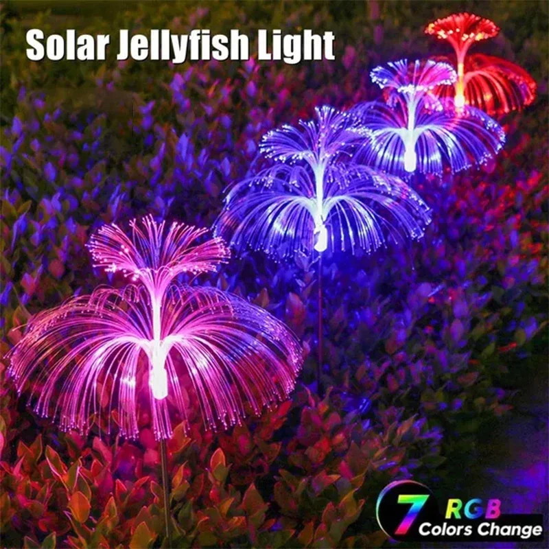 5 Layer Fiber Optic 7 Color Changing Jellyfish Solar LED Garden Light ...