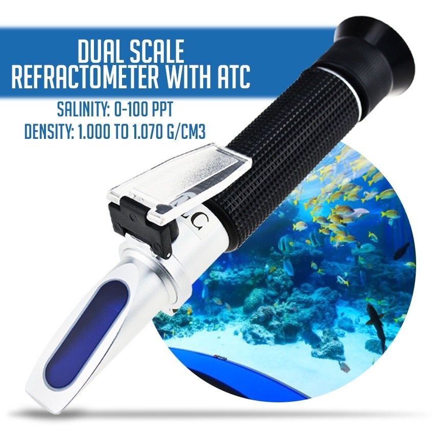 " Dual Scale Salinity Refractometer ATC 0-100ppt (0-10%) & 1.000-1.070 ...