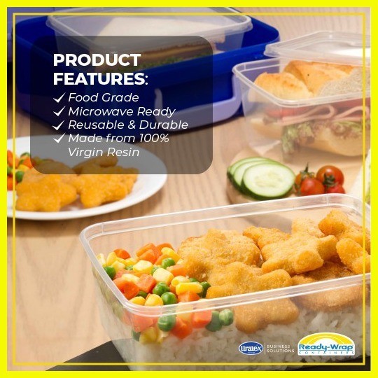 Uratex Readywrap Rectangular Microwavable Food Container 2500ml 5pcs ...