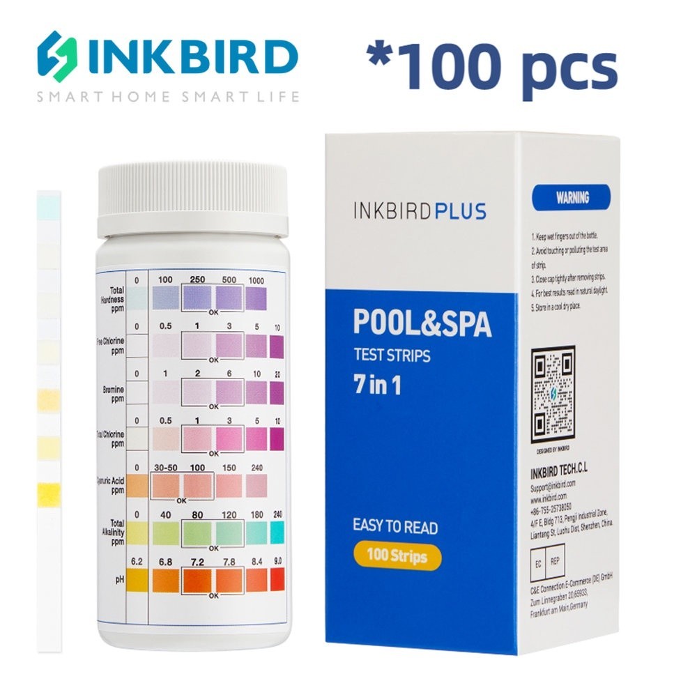 INKBIRD 100Pcs 7 In1 Water Test Strips Water Quality Test Kit Meter ...
