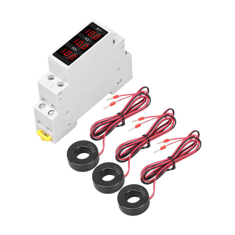 ☯ Din Rail Mount Three Phase Ampere Meter AC 80-500V 100A Mini Modular ...