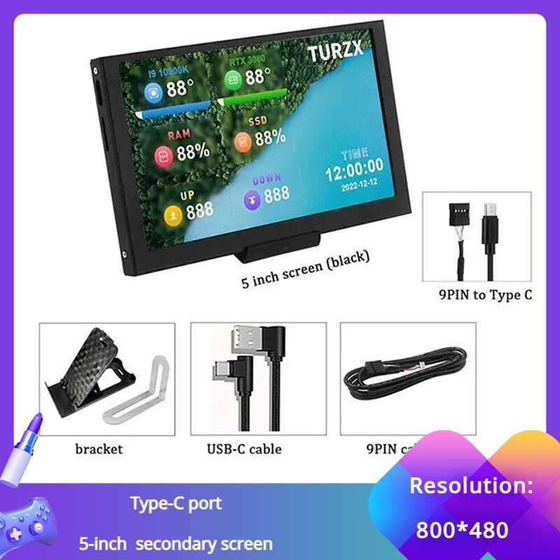 & 5 Inch IPS Type-C Secondary Screen LCD Monitor USB Dynamic Display ...