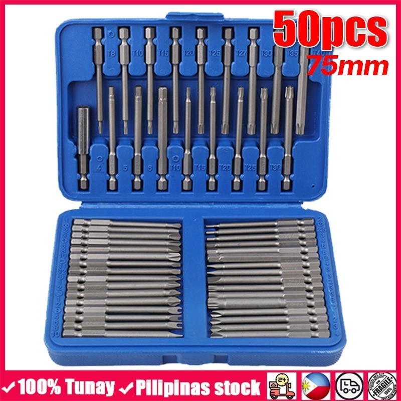 50pcs 75mm Extra Long Reach Bit Set Security Screwdriver Bits Torx Star ...