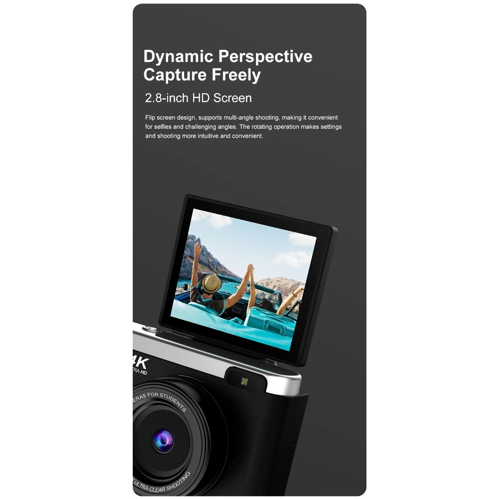 Flip Screen 4K Digital Camera CCD 8x Zoom 4K Resolution 7500W Pixels AF ...