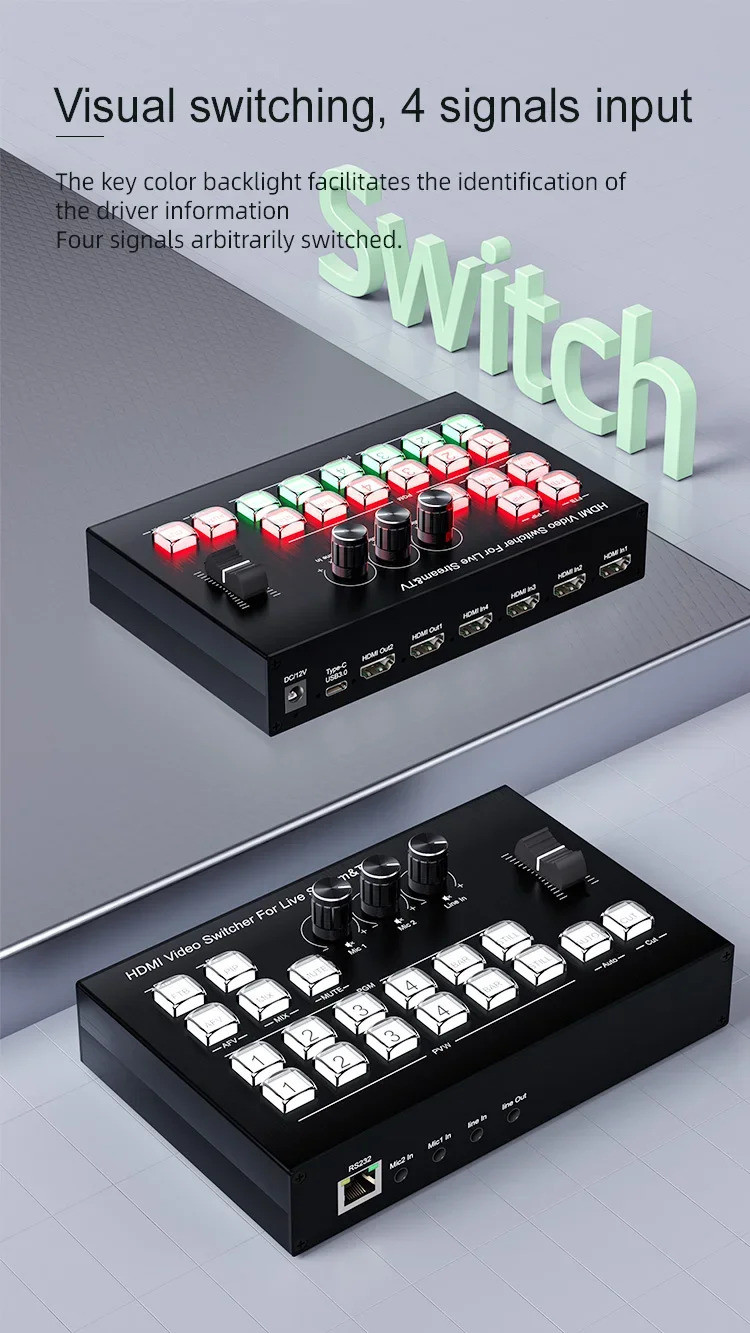 4 Channel HDMI Video Switcher Live Broadcast Streaming 1080P Video ...