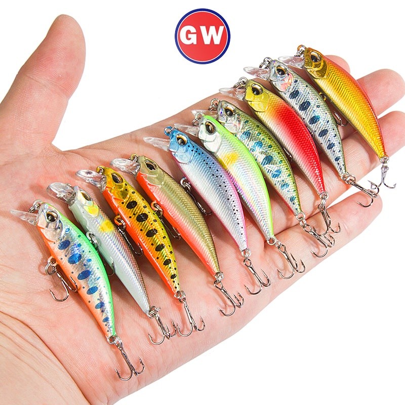 in stock 5cm/5g New Colors ABS Fishing Lure 3D Eyes Trolling Bass Sinking Minnow Laser Bait With ...