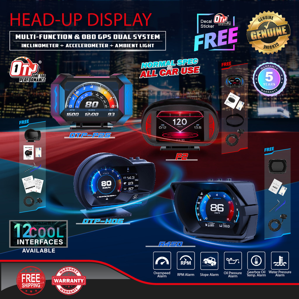 OTP-H06+ A450 P2 OBD2 Meter Gauge Meter P6 OBD Meter Car GPS Alarm Speed Gauge display Water ...