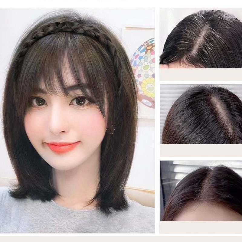 Fake Bangs Wig Headband for Woman Cover White Hair Non-slip Braid Hair ...