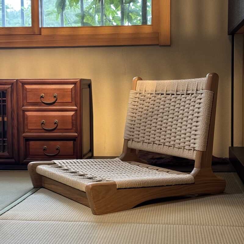 Japanese tea made of rattan woven wabi sabi style tatami and room with ...