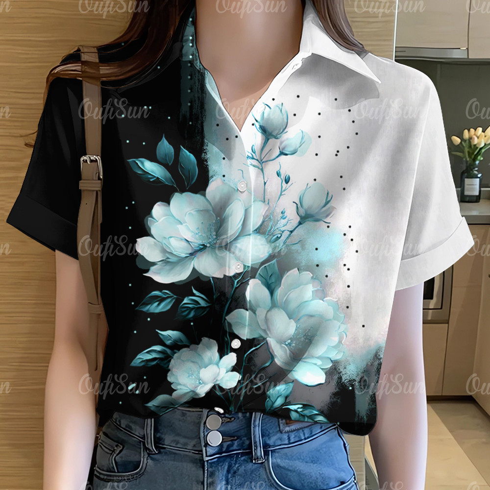 2568 Women's Flower pattern Shirt for women Clothing Flower Shirt Tops ...