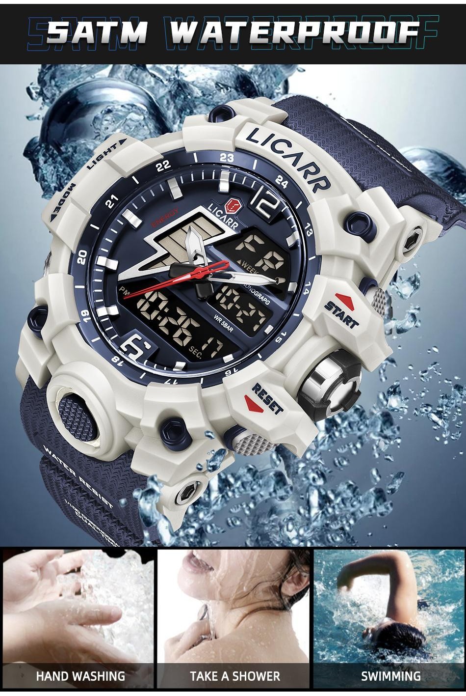 LICARR Brand Fashion Men's Watch Casual Analog-Digital Sports ...