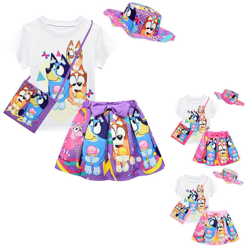 Bluey New Anime Girl Suit Cute Cartoon Bingo Family Summer White Short ...