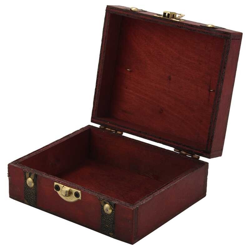 495 35 123 Vintage Wooden Treasure Chest Storage Box Lock Organizer ...