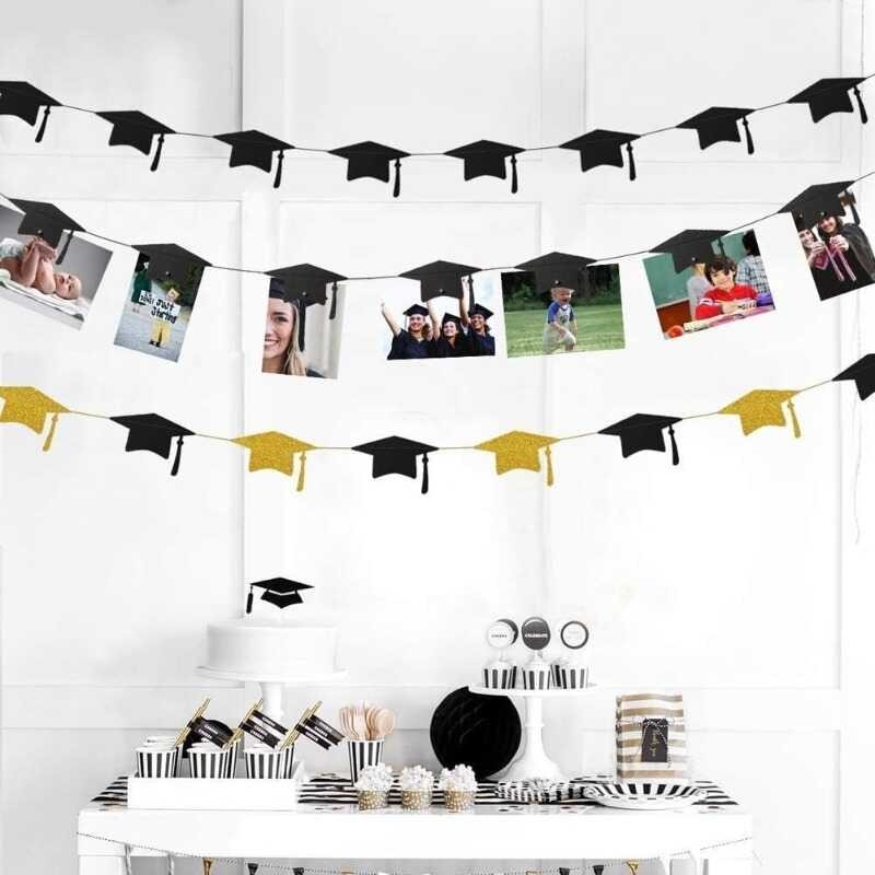 Black Gold Graduation Strings Cap Garland Gamit Ang Magnets Photo Frame ...
