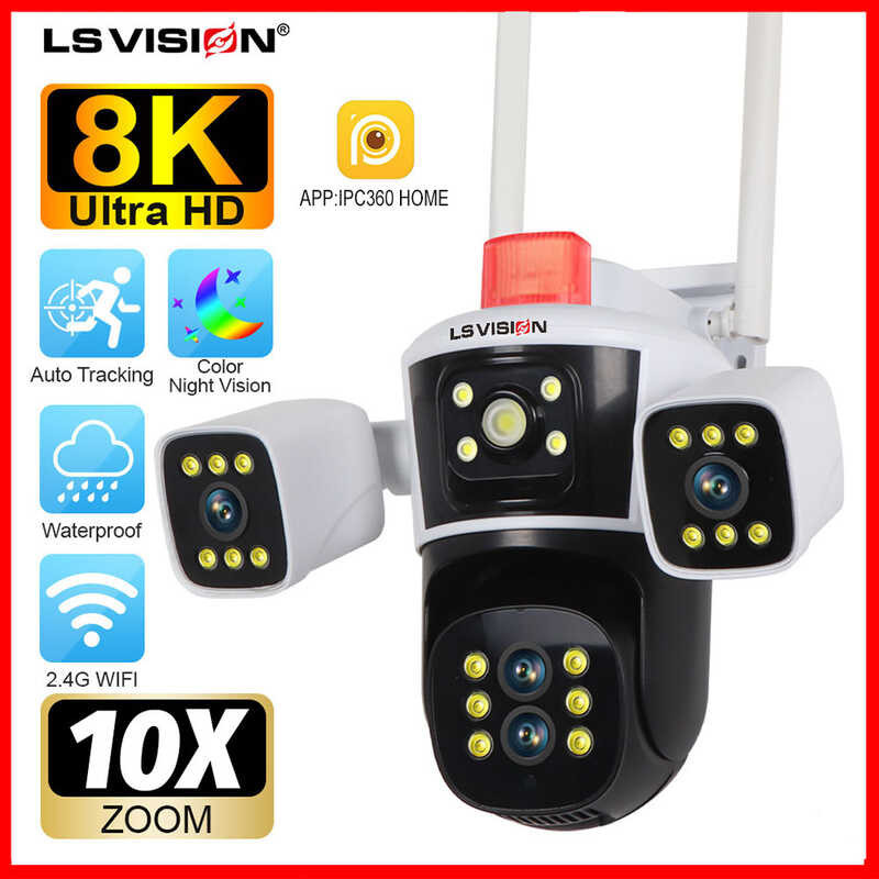 LS VISION 8K 16MP WIFI CCTV Three Lens Linkage PTZ Humanoid Tracking ...