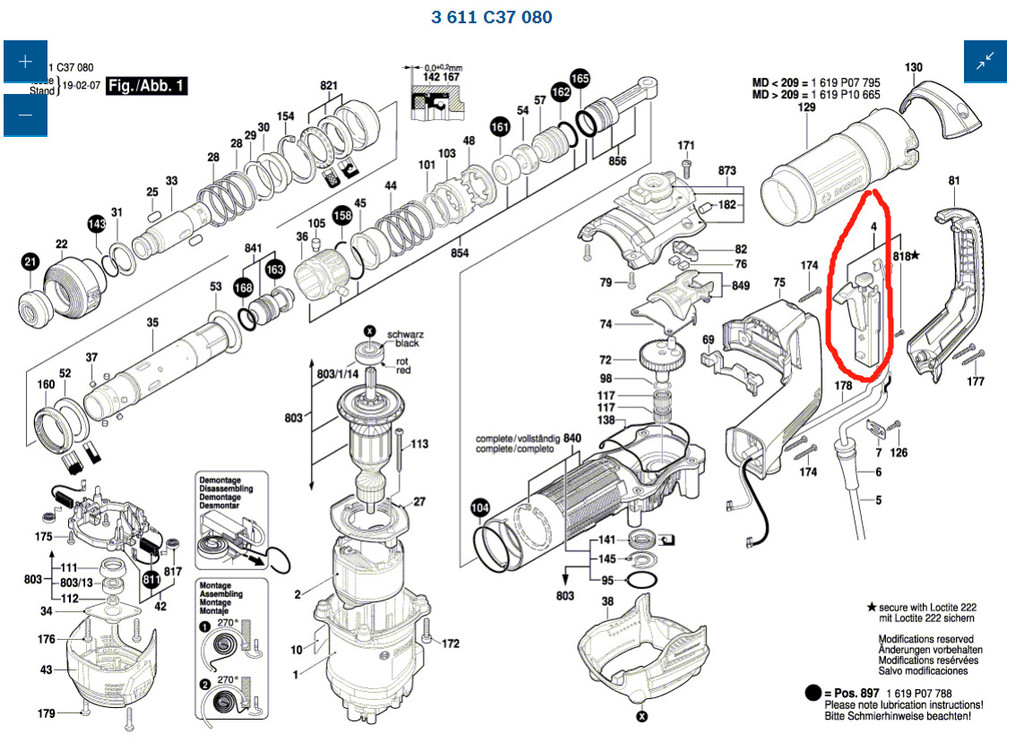 Bosch spare parts electric pickaxe GSH5 original switch (1619P07720 ...