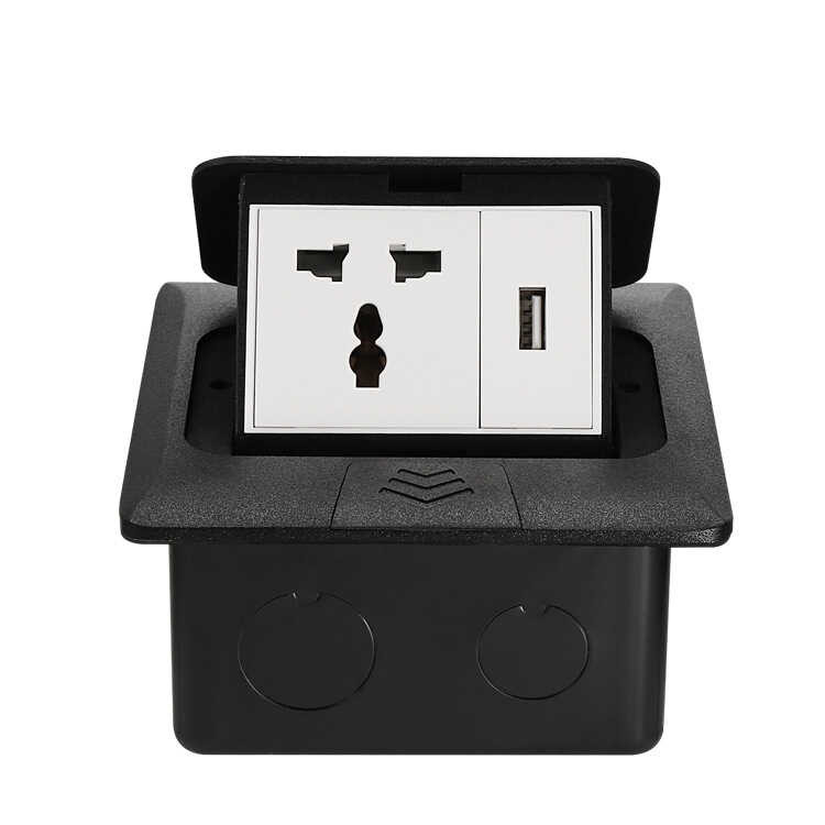 Black floor socket pop-up universal three hole power plug embedded ...