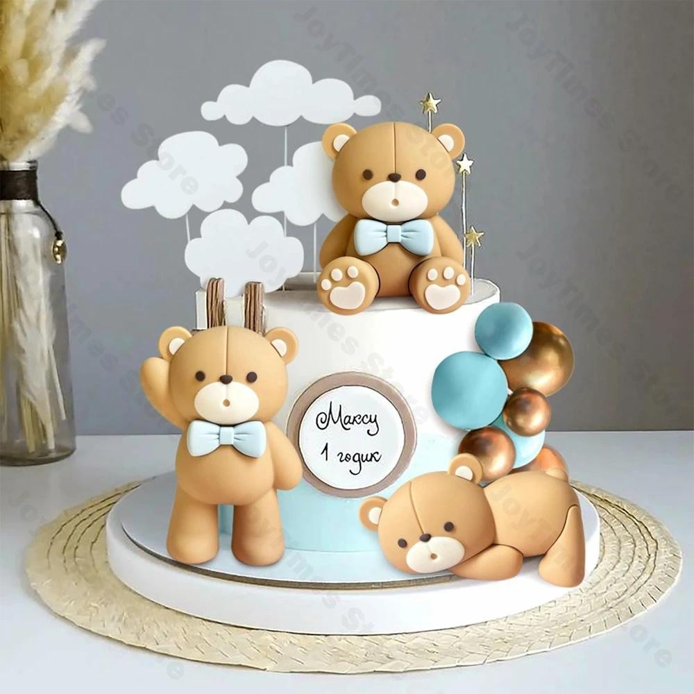 24pcs Blue Bear Cake Toppers Boy Birthday Gender Reveal Cake Decor ...