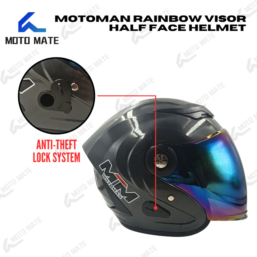 MOTOMAN HALF FACE RAINBOW VISOR HELMET MTM-101 MOTORCYCLE PROTECTIVE ...