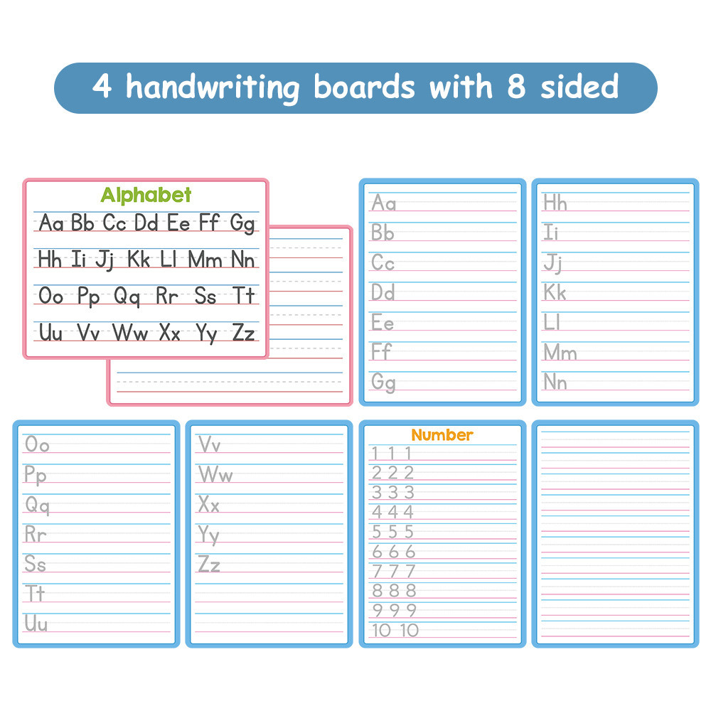 4-Piece Double Sided Kids Dry Erase Whiteboard Set - Alphabet & Number ...