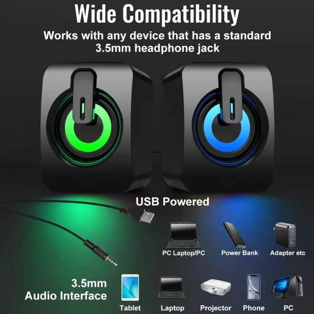in stock USB Computer Speakers with Superior Stereo Sound LED Light ...