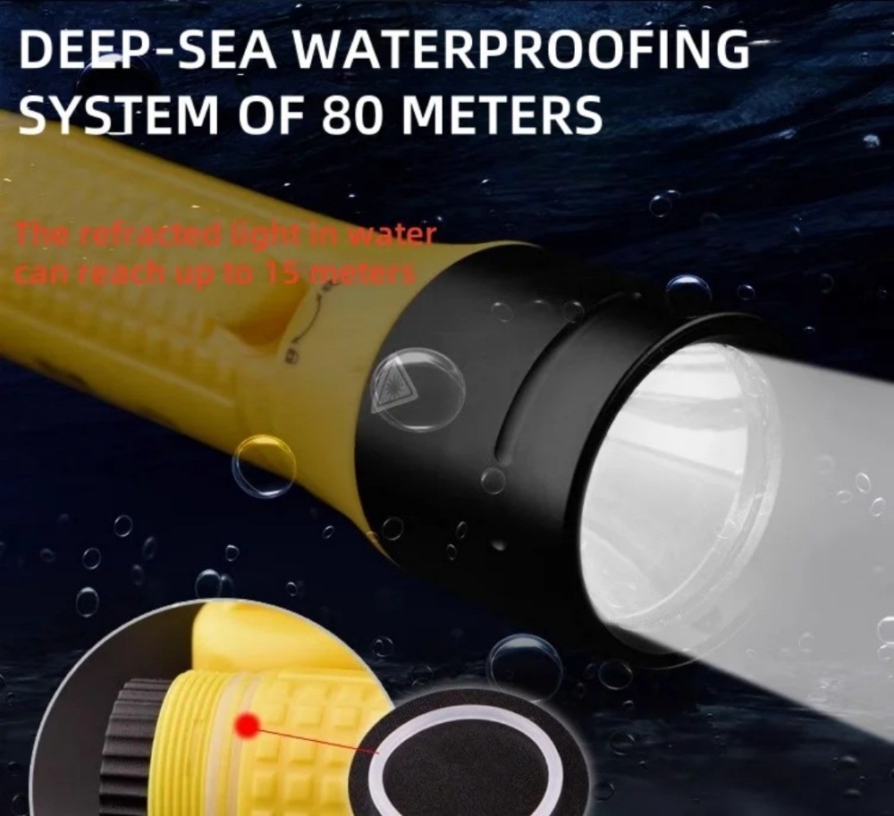 Professional Scuba Diving Flashlight IPX68 Waterproof Underwater 100m ...