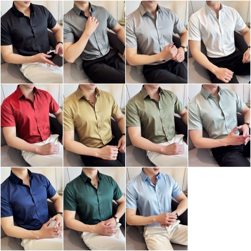 Men's Non-Iron Office Shirt Stretch Breathable Tropical Businesswear ...