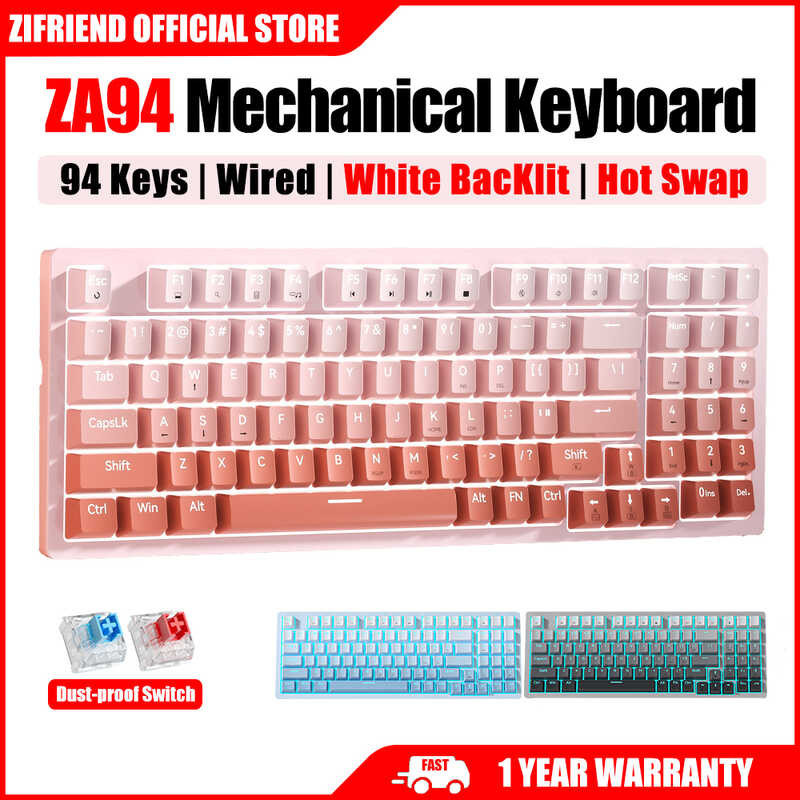 ZIFRIEND Za94 Mechanical Keyboard PBT 94 Keys Hot Swappable Backlit ...