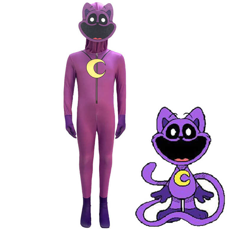 Cosplay Game Horror Costume Purple Cat Jumpsuits Boy Girl Smiling ...
