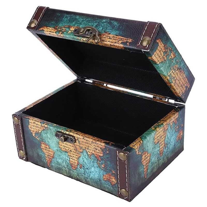 Vintage Jewelry European Storage Box Multipurpose Antique Wooden Pirate ...