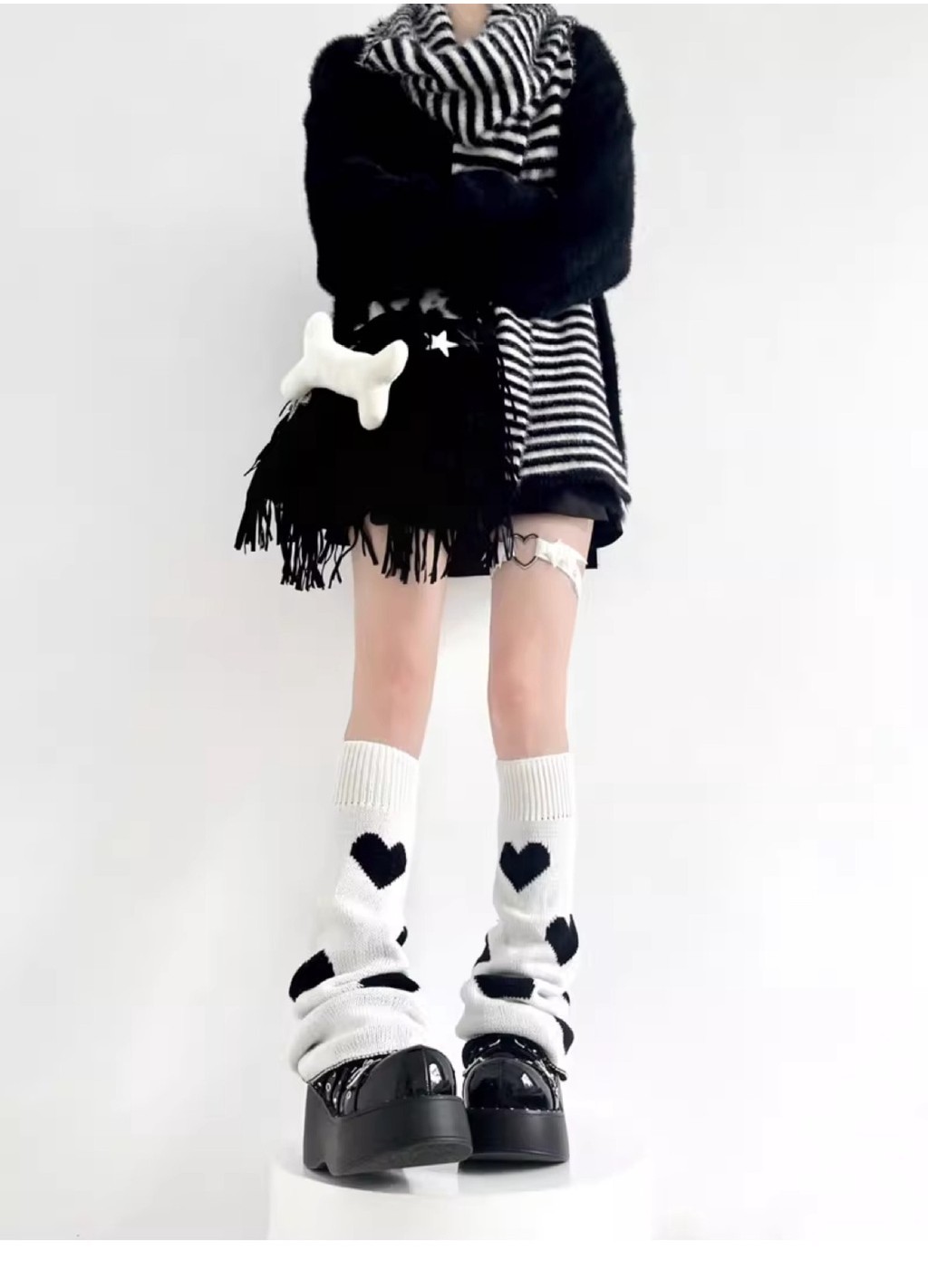 Y2K Punk Knitted Leg Warmers Star Gothic Cross Harajuku Women Heart ...