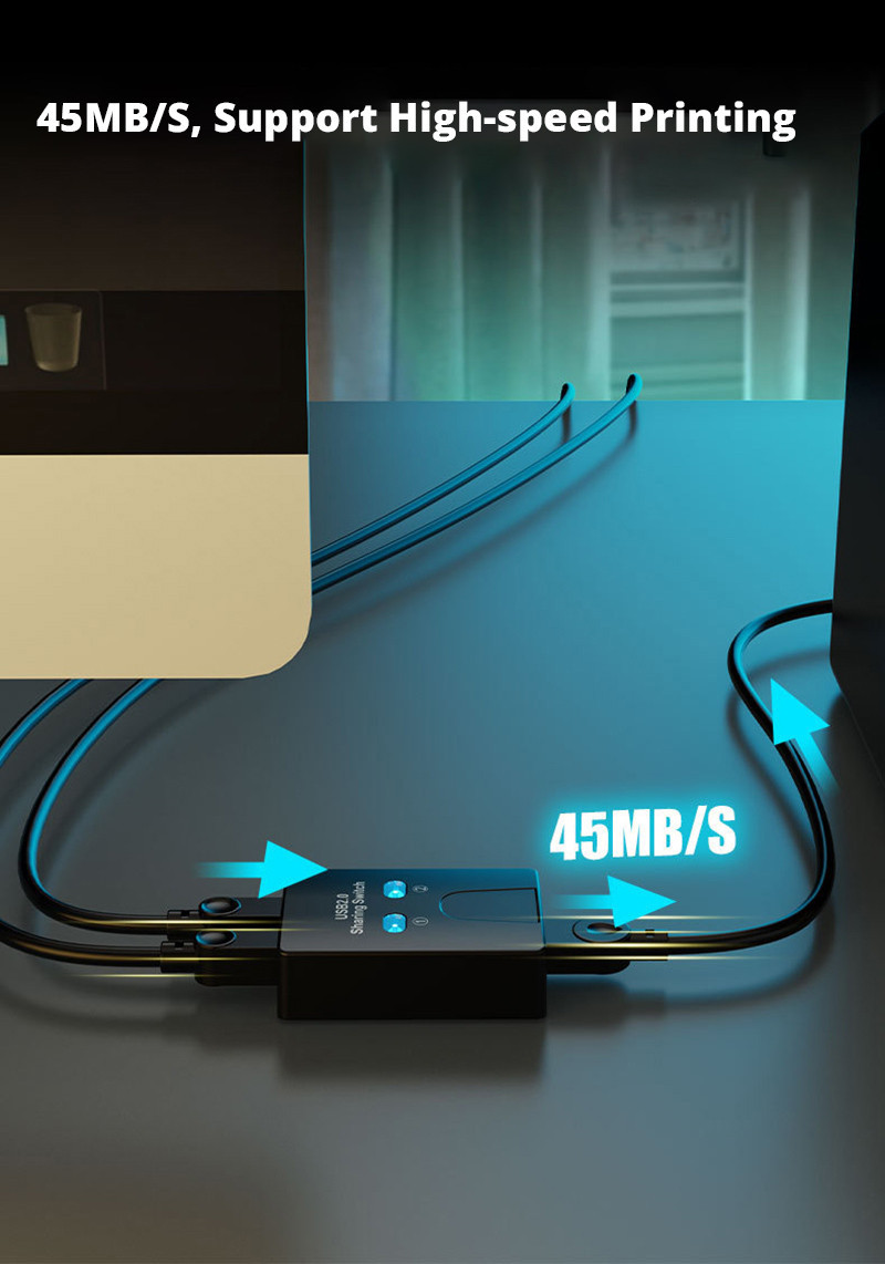USB Print Sharer Switch 2 In 1 Out USB Auto Printer Sharer Splitter For ...