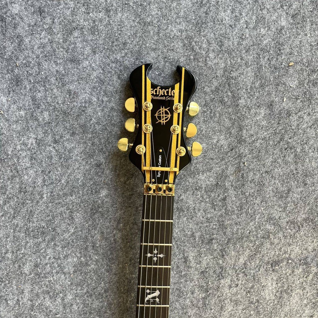 Schecter Black Yellow Stripes 24 Frets Electric Guitar Skeleton Inlay ...