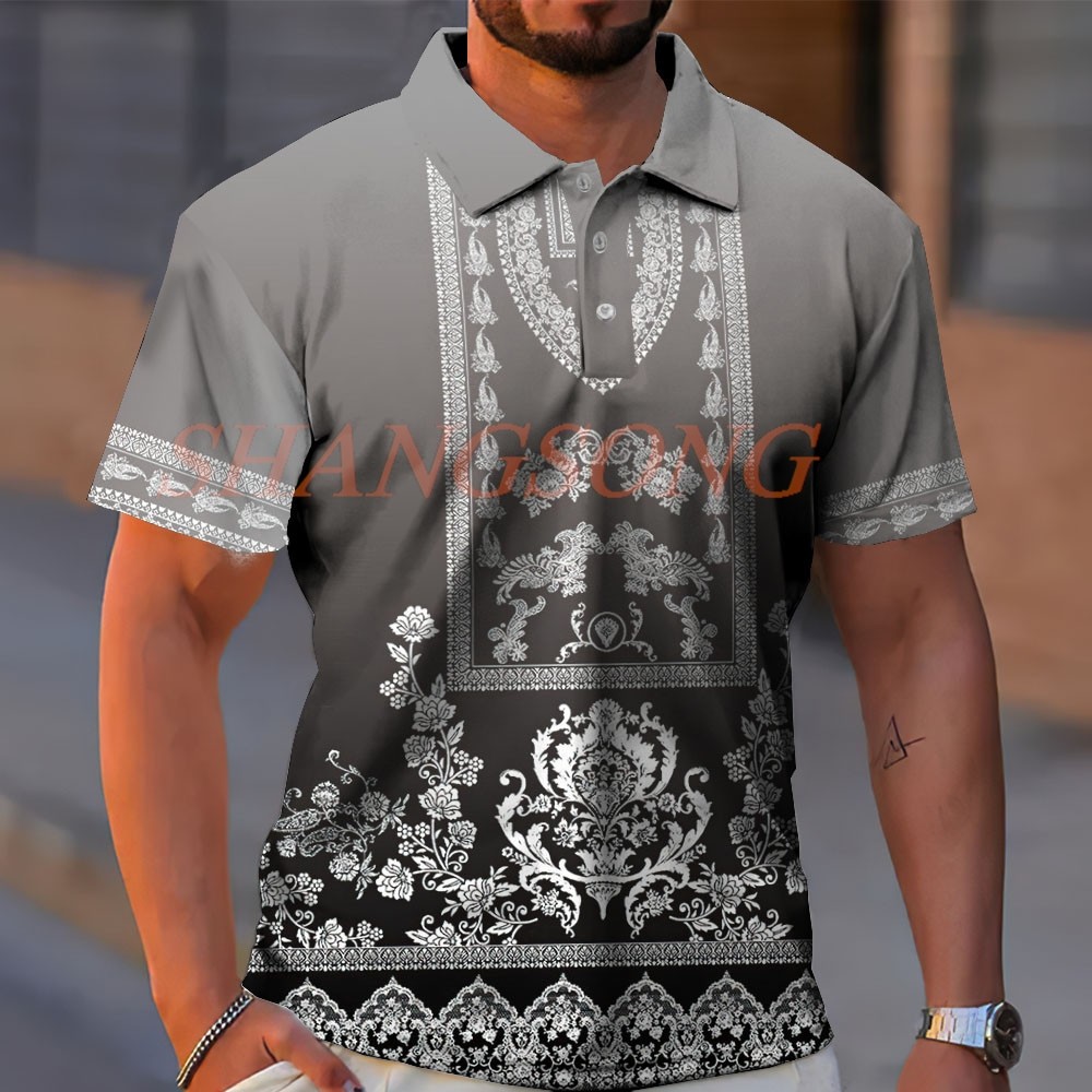 2025 New Retro Ethnic Style Red Polo Shirt Modern Barong Top ...