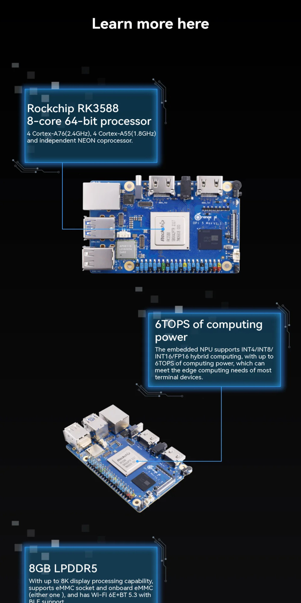 Orange Pi 5 Max 8GB RAM Single Board Computer LPDDR5 RK3588 Chip M.2 ...
