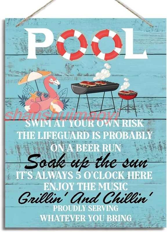 Pool Sign, Decorative Hanging Wood Plaque for Wall, Swimming Pool Decor ...