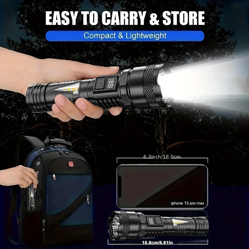 Led Flashlight Rechargeable Portable Zoomable Flashlight, Intelligent ...