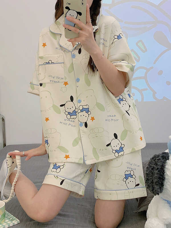 Kawaii Pochacco Sanrio Short Sleeve Pama Suit Cute Cartoon Anime Summer ...