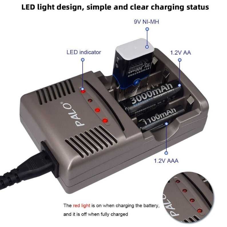 Pack Battery 9V Nimh Low Self Discharge 9V+9V Smart Charger 1.2V AA AAA ...
