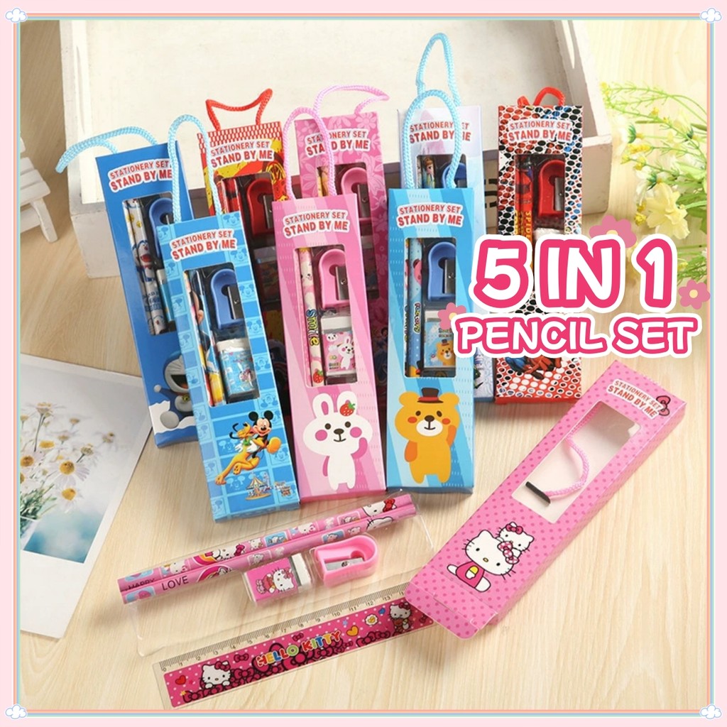 Kids 5 IN 1 Cartoon Pencil Set Children Pencil Stationary Set With Box ...